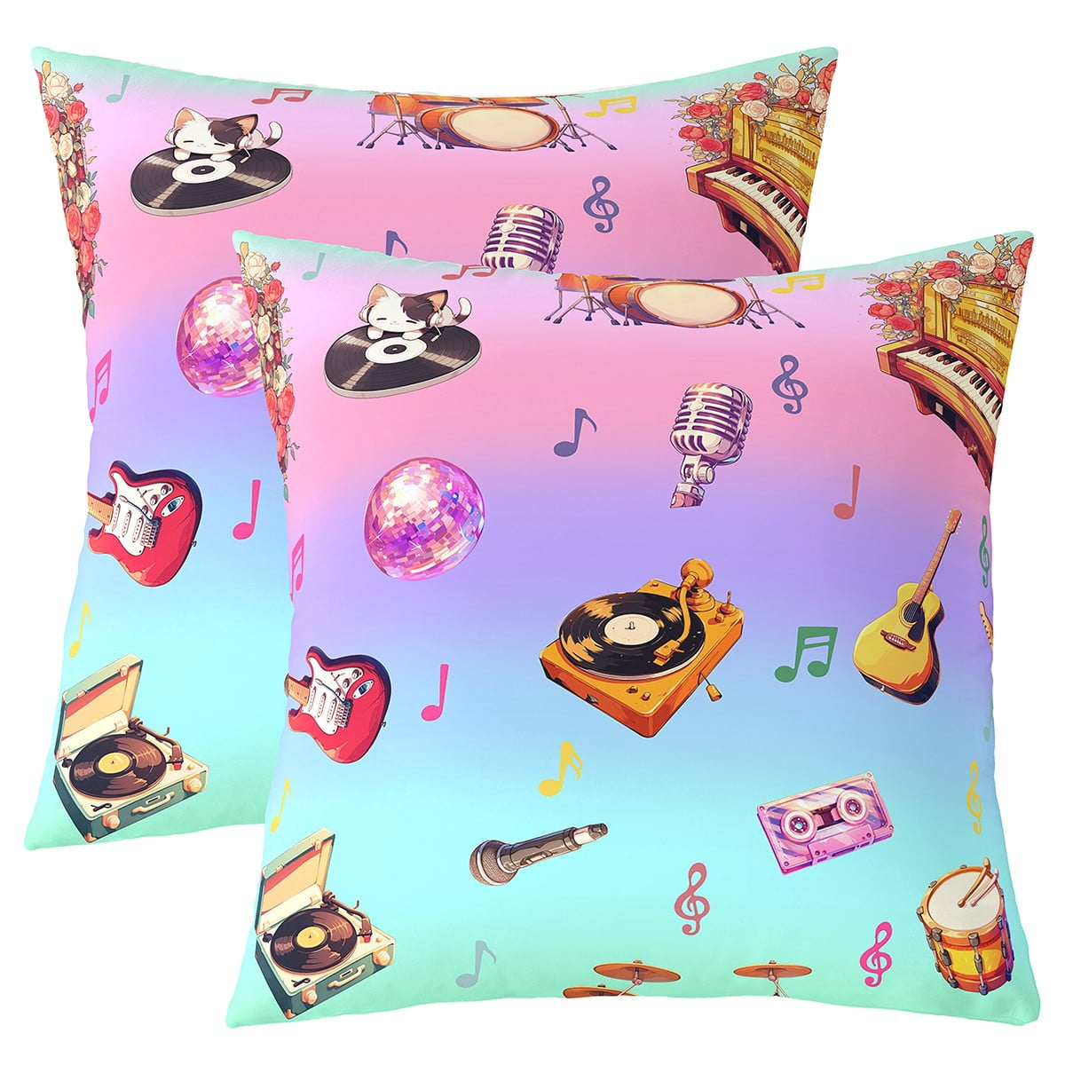 Erosebridal Musical Instrument Throw Pillow Covers 16x16 Set of 2 ...