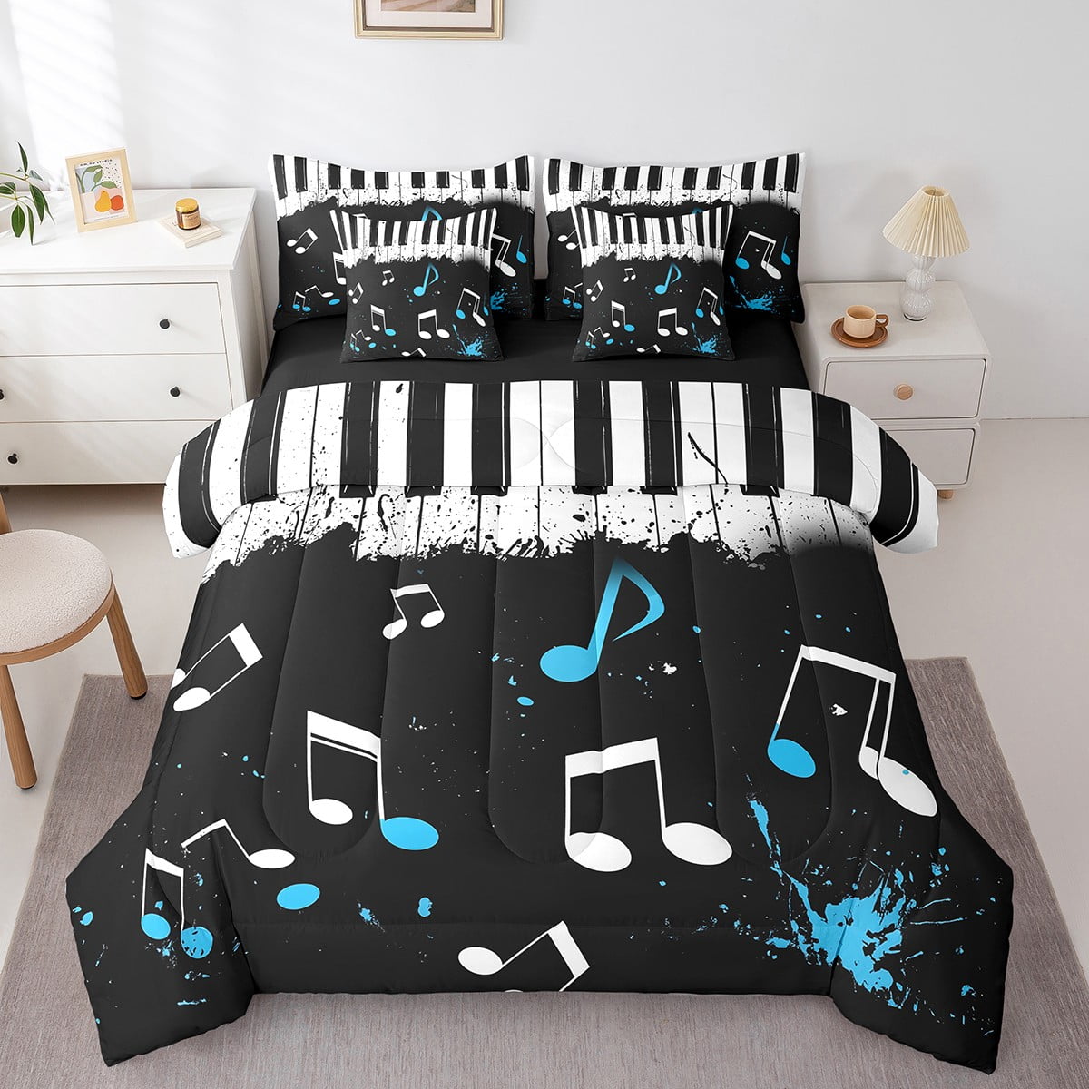 Erosebridal Musical Note Bed in a Bag King size, Vintage Piano Bed Set ...