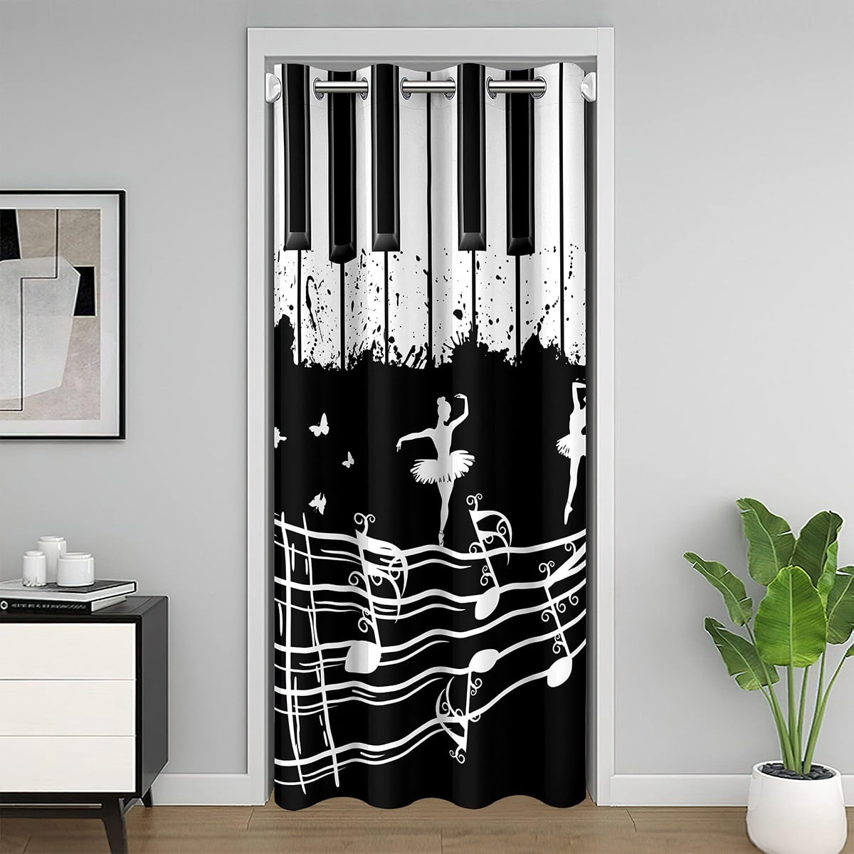 Erosebridal Musical Note Door Curtain For Doorways 52x80, Black White ...