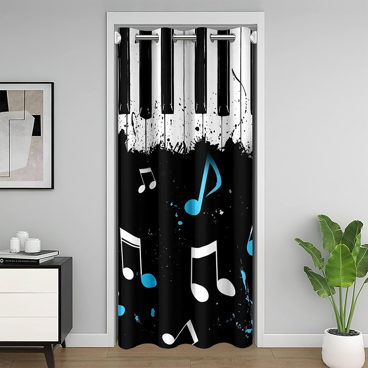 Erosebridal Musical Note Door Curtain Panel 52x84, Vintage Piano Black ...
