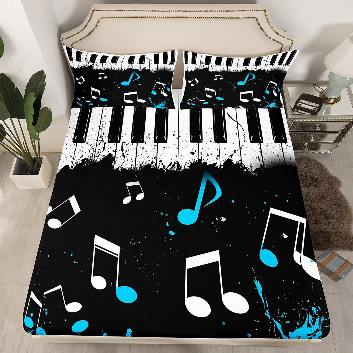 Erosebridal Musical Note Fitted Sheet Full, Vintage Piano Fitted Sheet ...