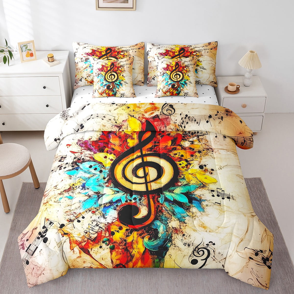 Erosebridal Musical Notes Bed in a Bag King size, Watercolor Oil ...