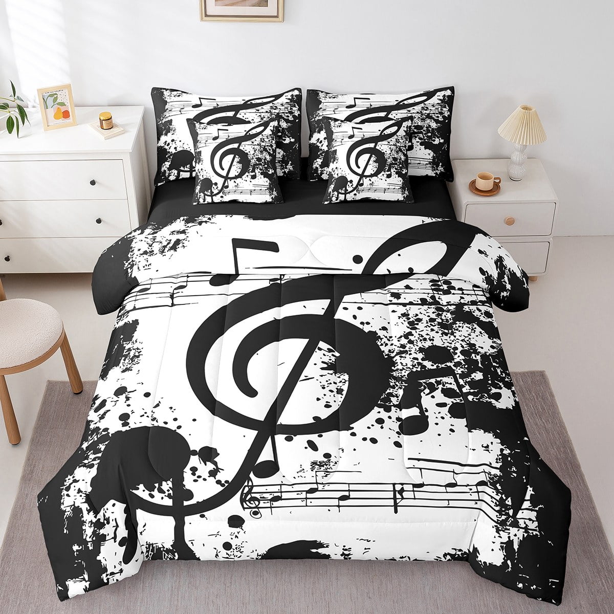 Erosebridal Musical Notes Bedding Queen Size, Melody Theme Comforter ...