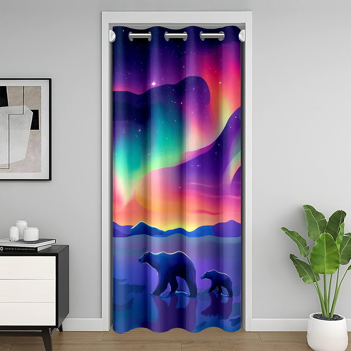 Erosebridal Mystic Aurora Door Curtain Panel 52x84, Polar Bear Room ...