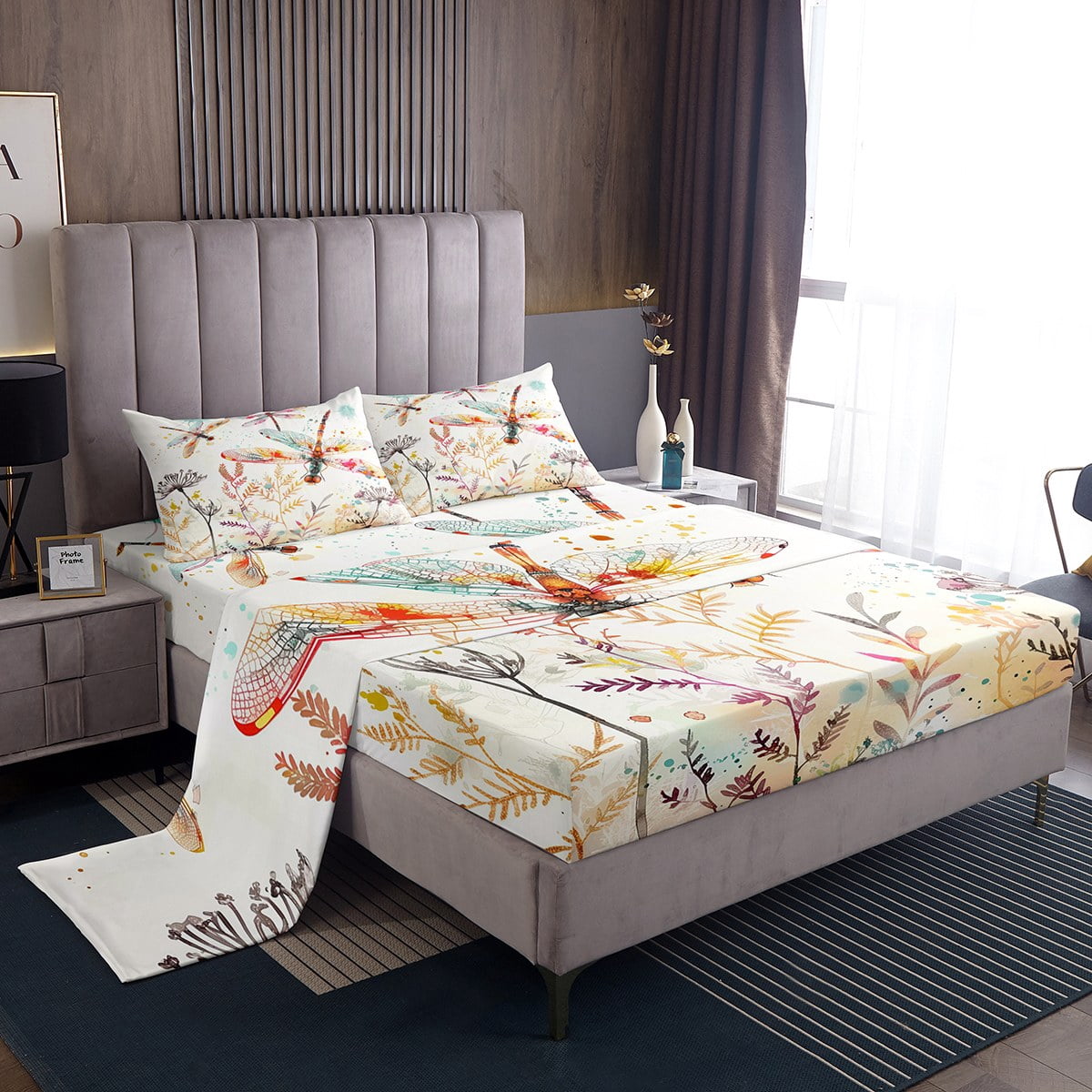 Erosebridal Mystic Floral Bed Sheets Set Full Size, Dragonfly Print Bed ...