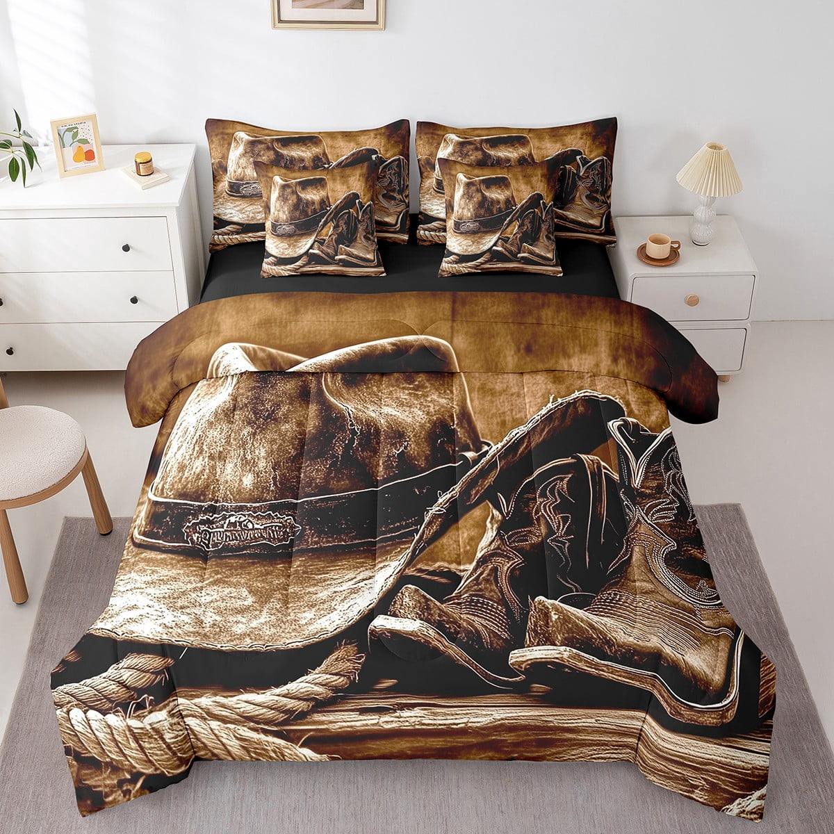 Erosebridal Cowboy Boots Bedding Sets Twin Size, Rustic Hats Comforter ...