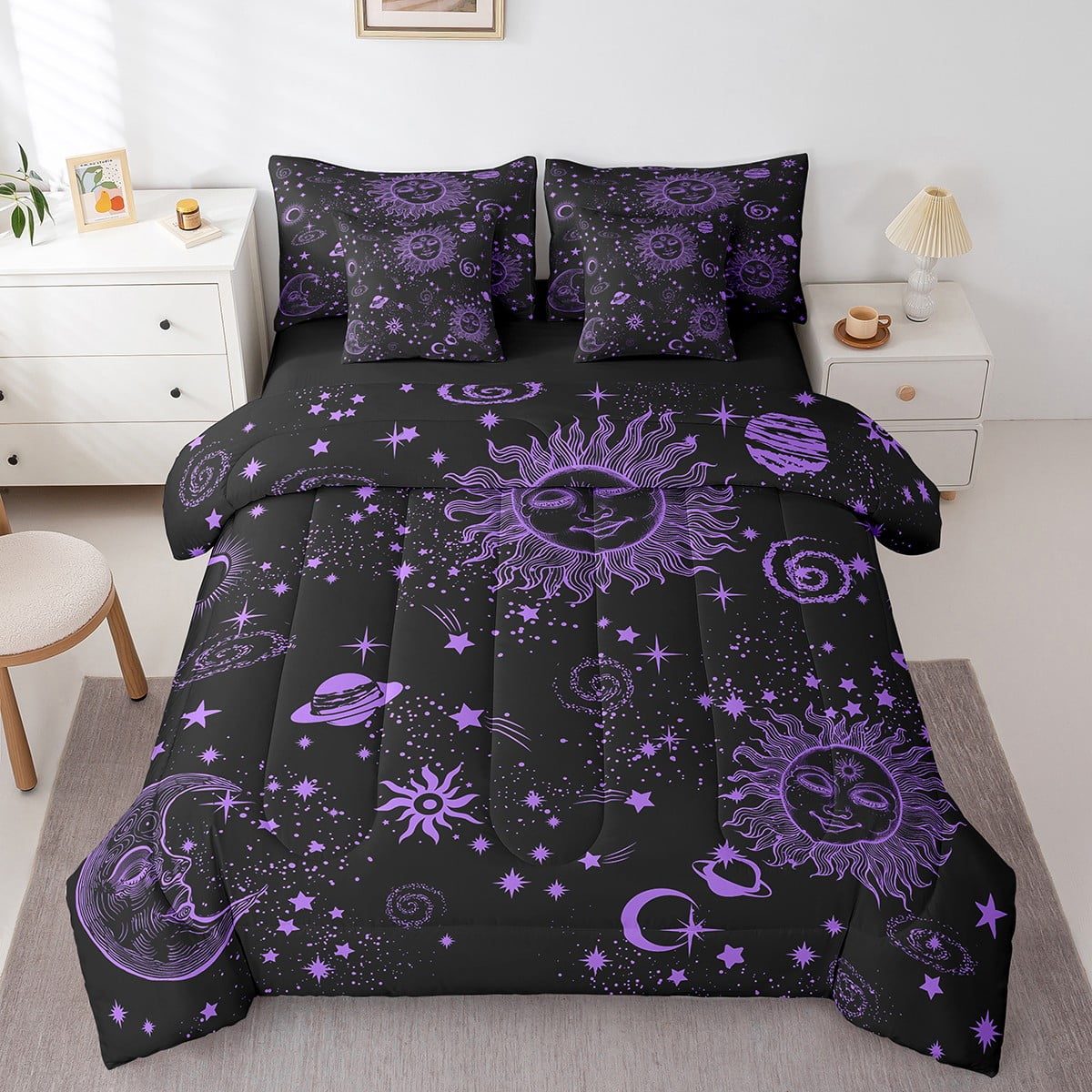 Erosebridal Mystic Starry Sky Bedding Sets Twin Size, Sun Moon ...