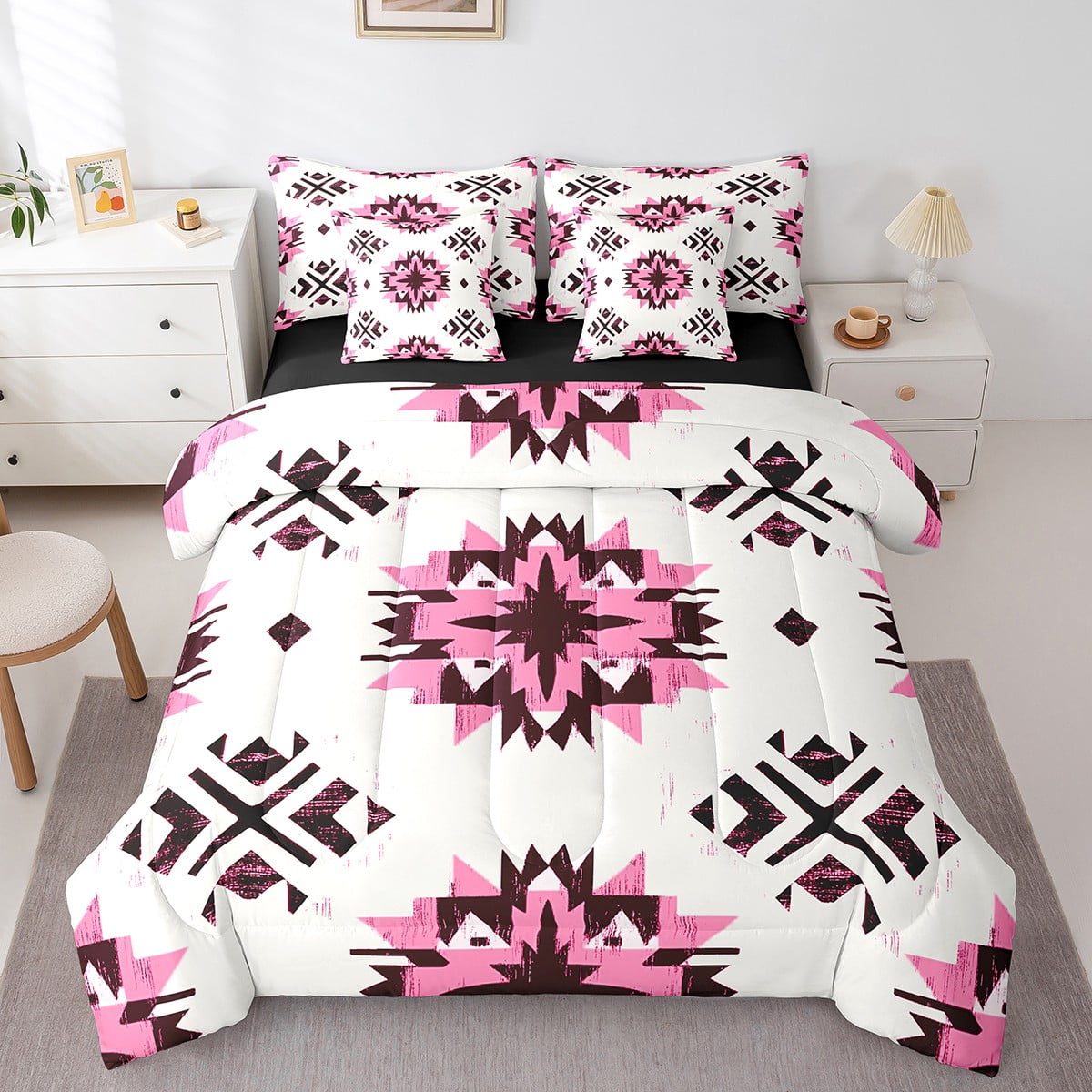 Erosebridal Pink Aztec Bed in a Bag Queen size, Mandala Hippie Bed Set ...