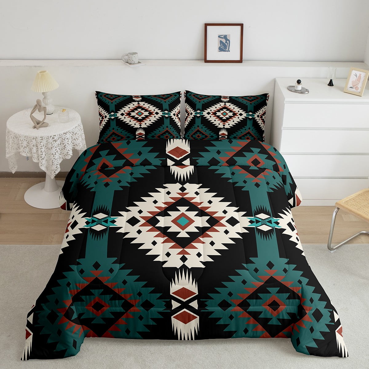 Erosebridal Green Aztec Bedding Sets Full with Comforter, Triangle ...