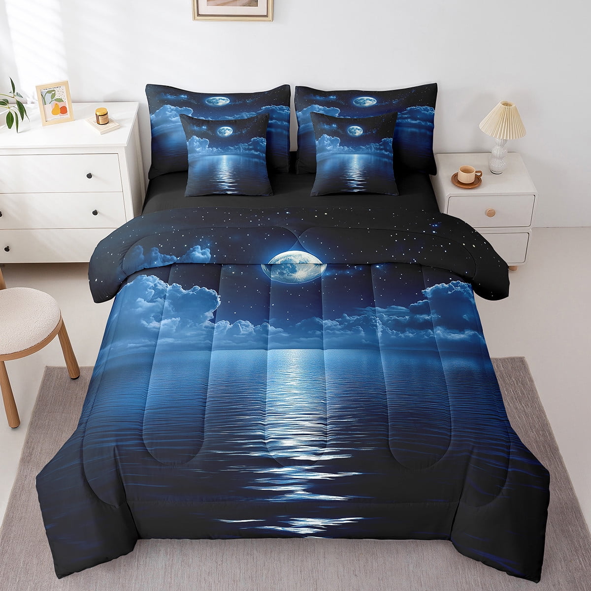 Erosebridal Nature Lake Ocean Bed in a Bag Queen size, Moon Galaxy Bed ...