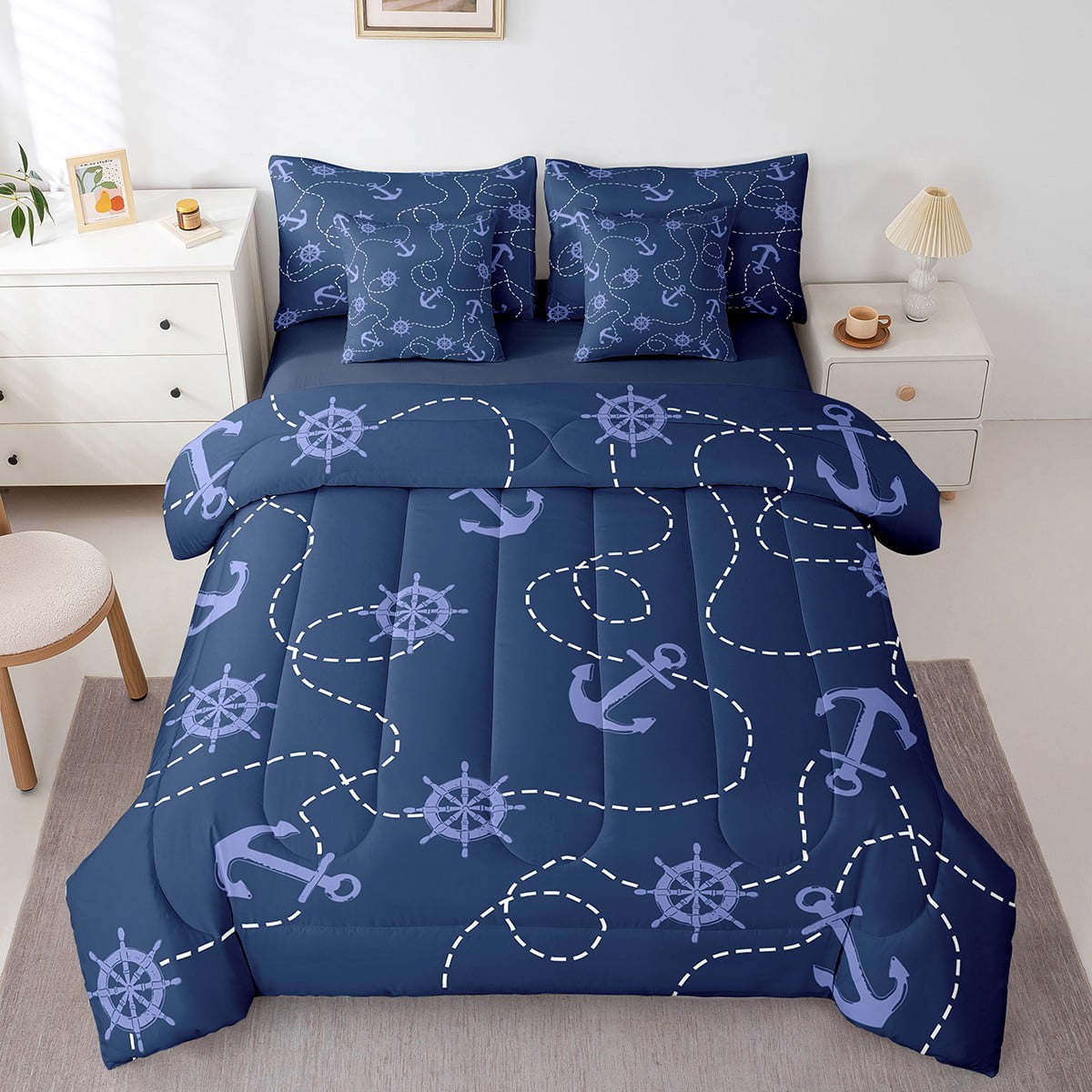 Erosebridal Nautical Anchor Bed in a Bag Full size, Sailboat Bed Set Adults, Sea Theme Decor ...