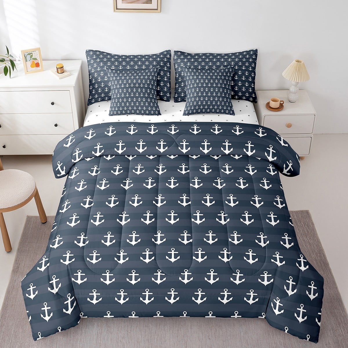 Erosebridal Nautical Anchor Bedding Queen Size,Ocean Sea Comforter Sets ...