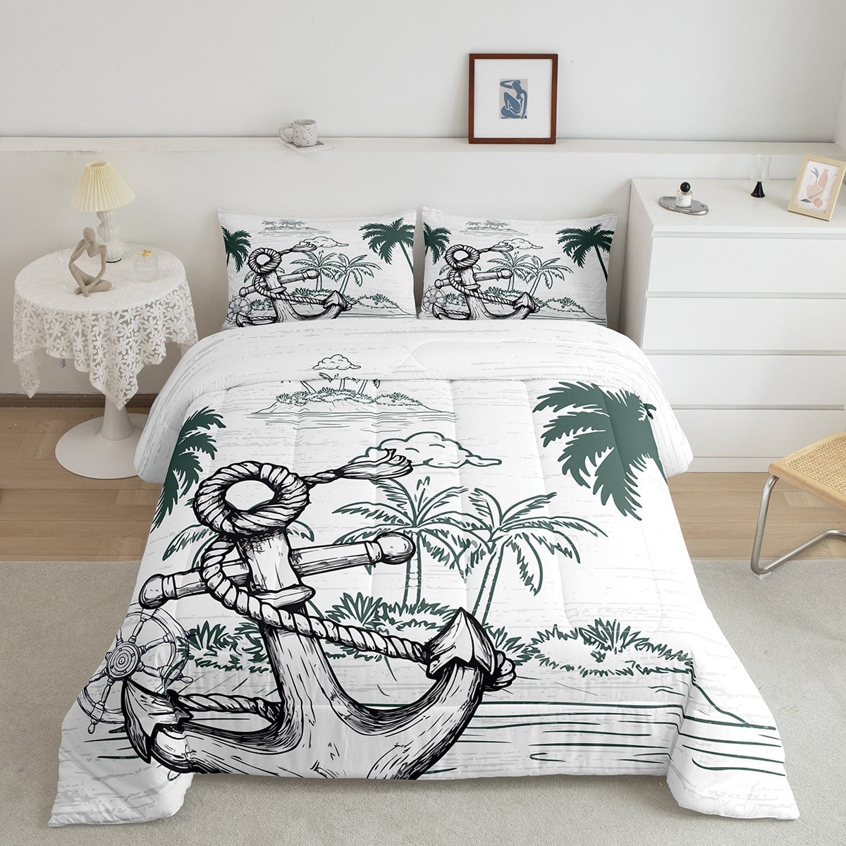 Erosebridal Nautical Anchor Bedding Sets King with Comforter, Coconut ...