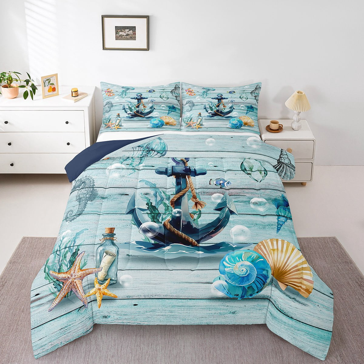 Erosebridal Nautical Anchor Bedding Comforter Set, Coastal Beach ...