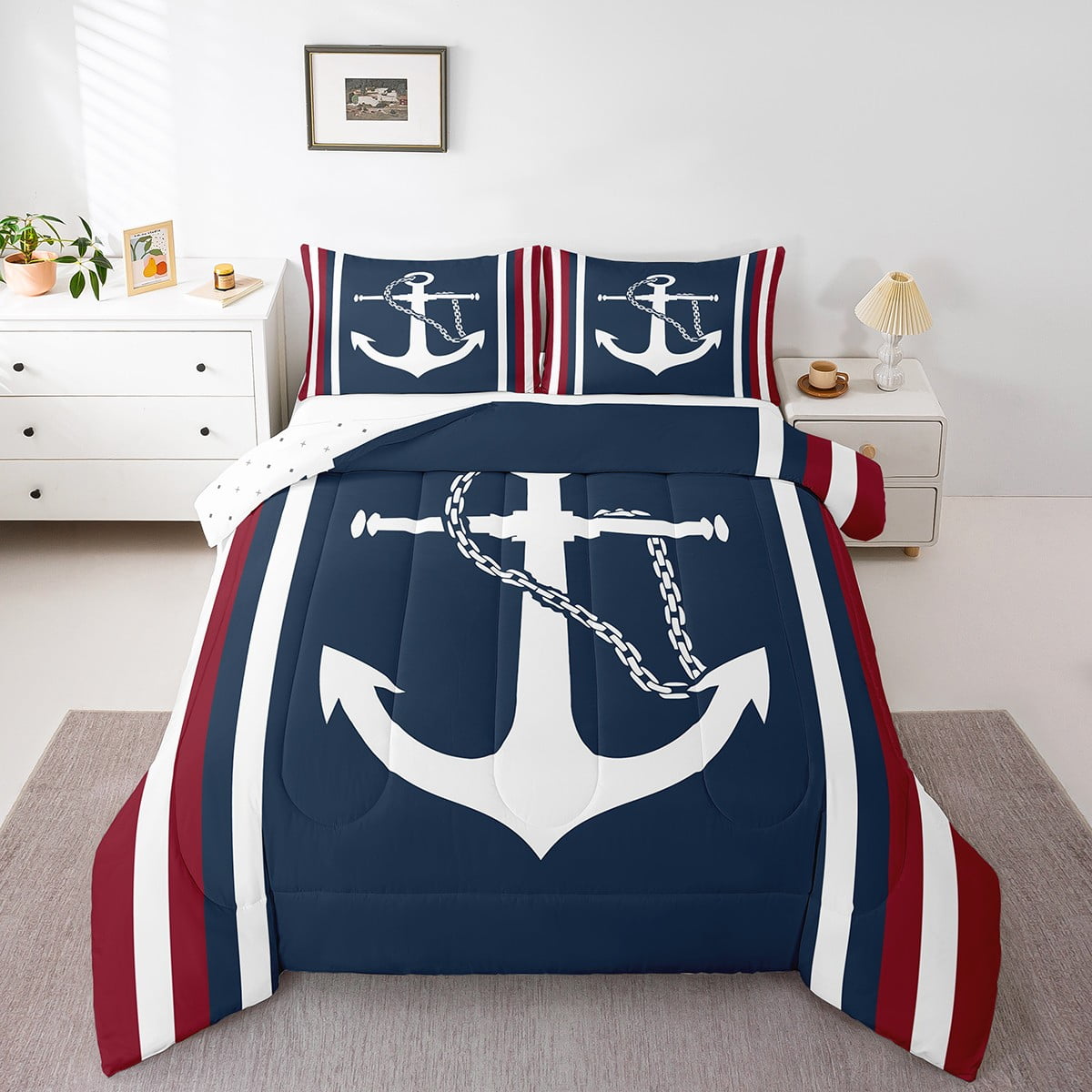 Erosebridal Nautical Anchor Bedding Twin Comforter Set,Geometric ...