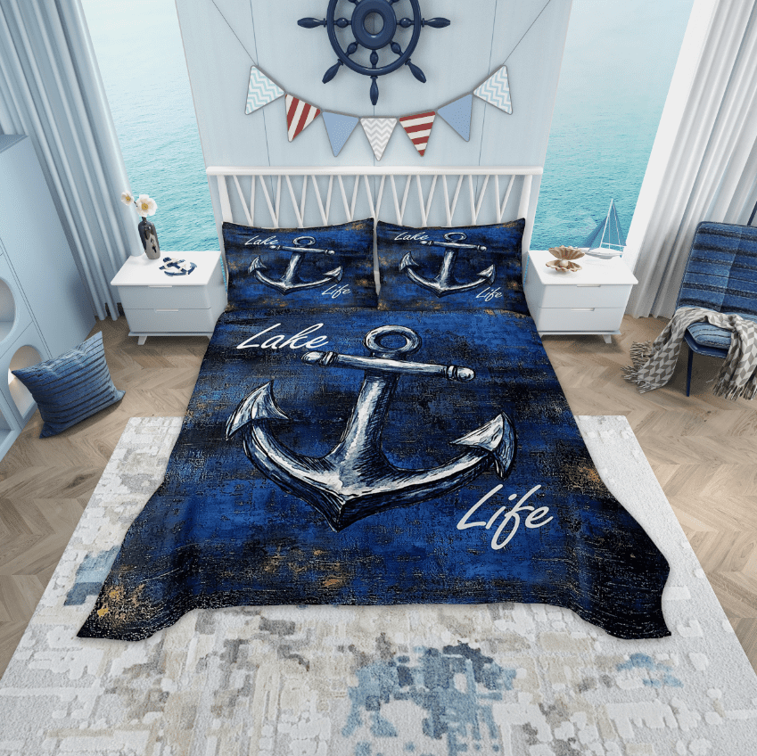 Erosebridal Nautical Anchor Bedspread Sets Queen Size, Vintage Retro ...