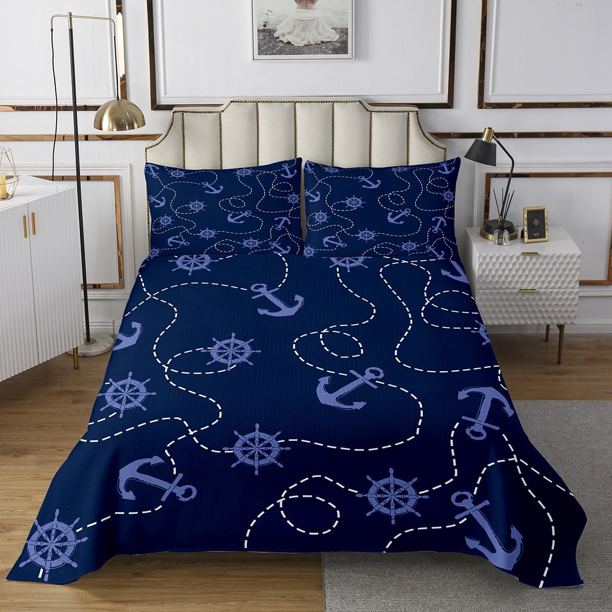 Erosebridal Nautical Anchor Bedspread Sets Twin Size, Sailboat Bed ...