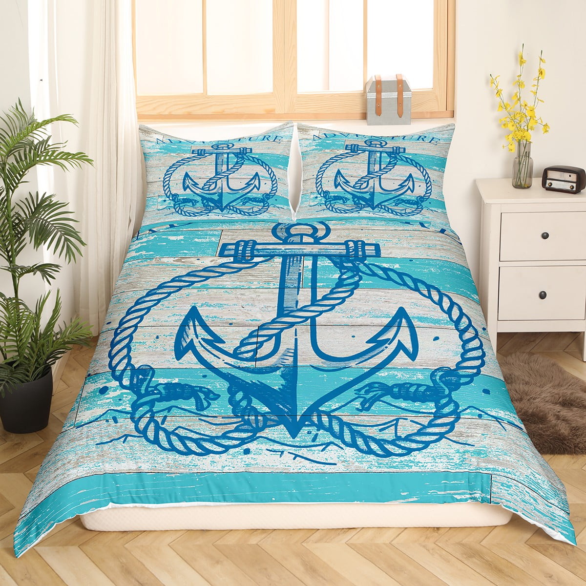 Erosebridal Nautical Anchor Comforter Cover Queen,Lodge Cabin Bedding ...