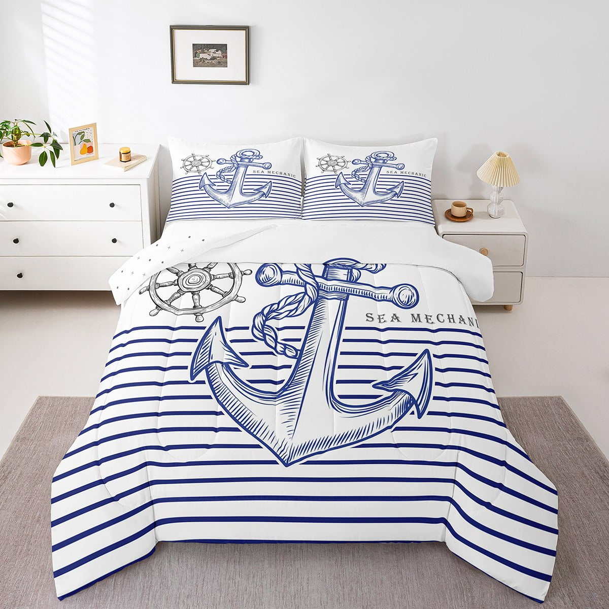 Erosebridal Nautical Anchor Comforter Sets,Geometric Stripes Comforters ...