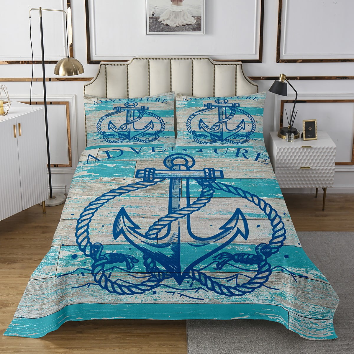 Erosebridal Nautical Anchor Coverlet Set King,Lodge Cabin Bedding Set ...