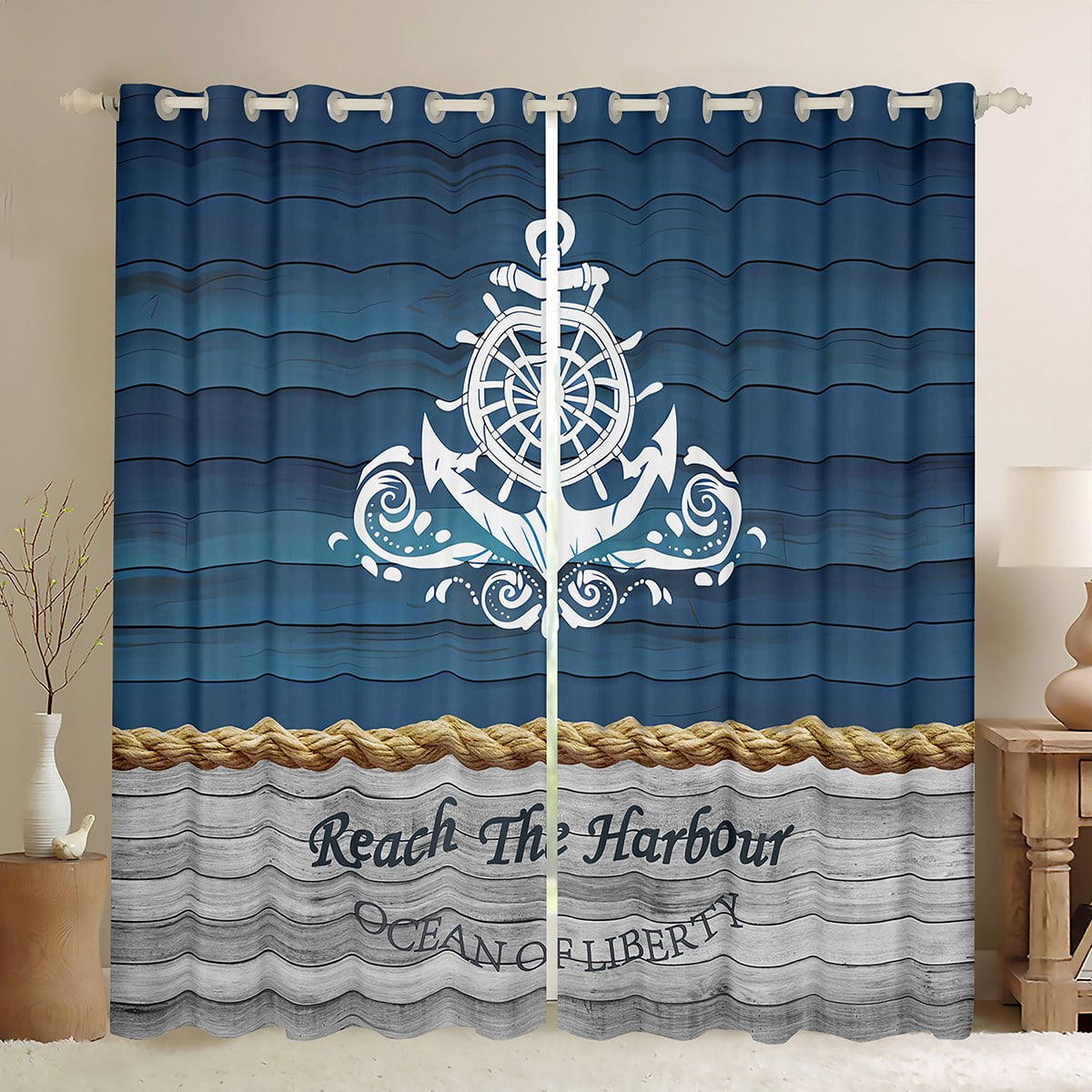 Erosebridal Nautical Anchor Curtains and Drapes (38Wx54L),Lodge Cabin ...