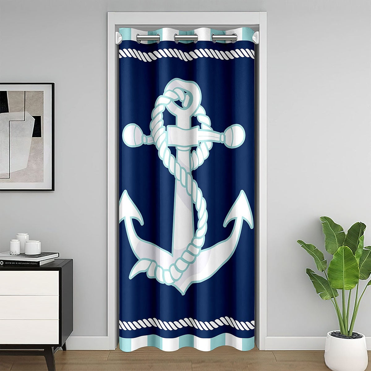 Erosebridal Nautical Anchor Door Curtain For Door Window 34x80, Stripes ...