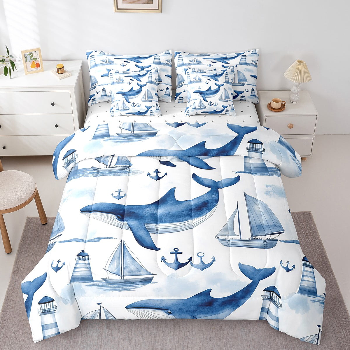 Erosebridal Nautical Anchor Lighthouse Bed in a Bag Full size,Whale ...