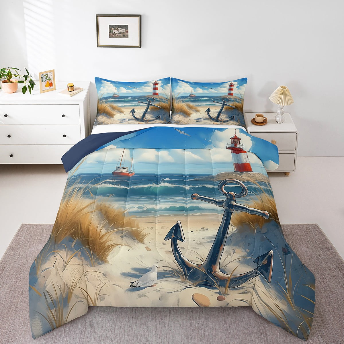 Erosebridal Nautical Anchor Lighthouse Bedding Full Comforter Set ...