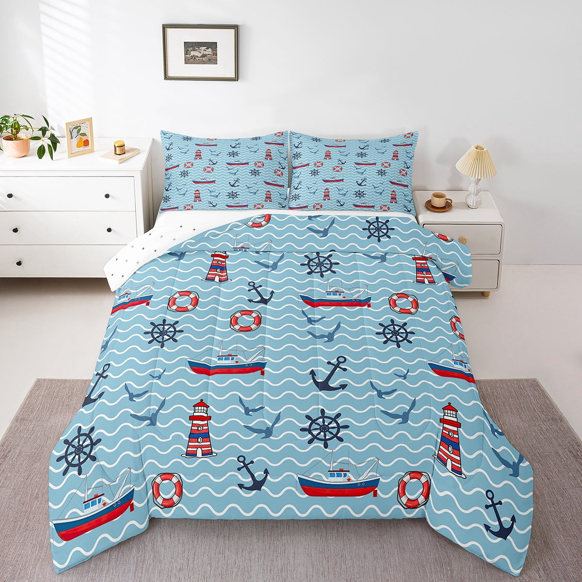 Erosebridal Nautical Anchor Lighthouse Bedding Sets Queen with ...