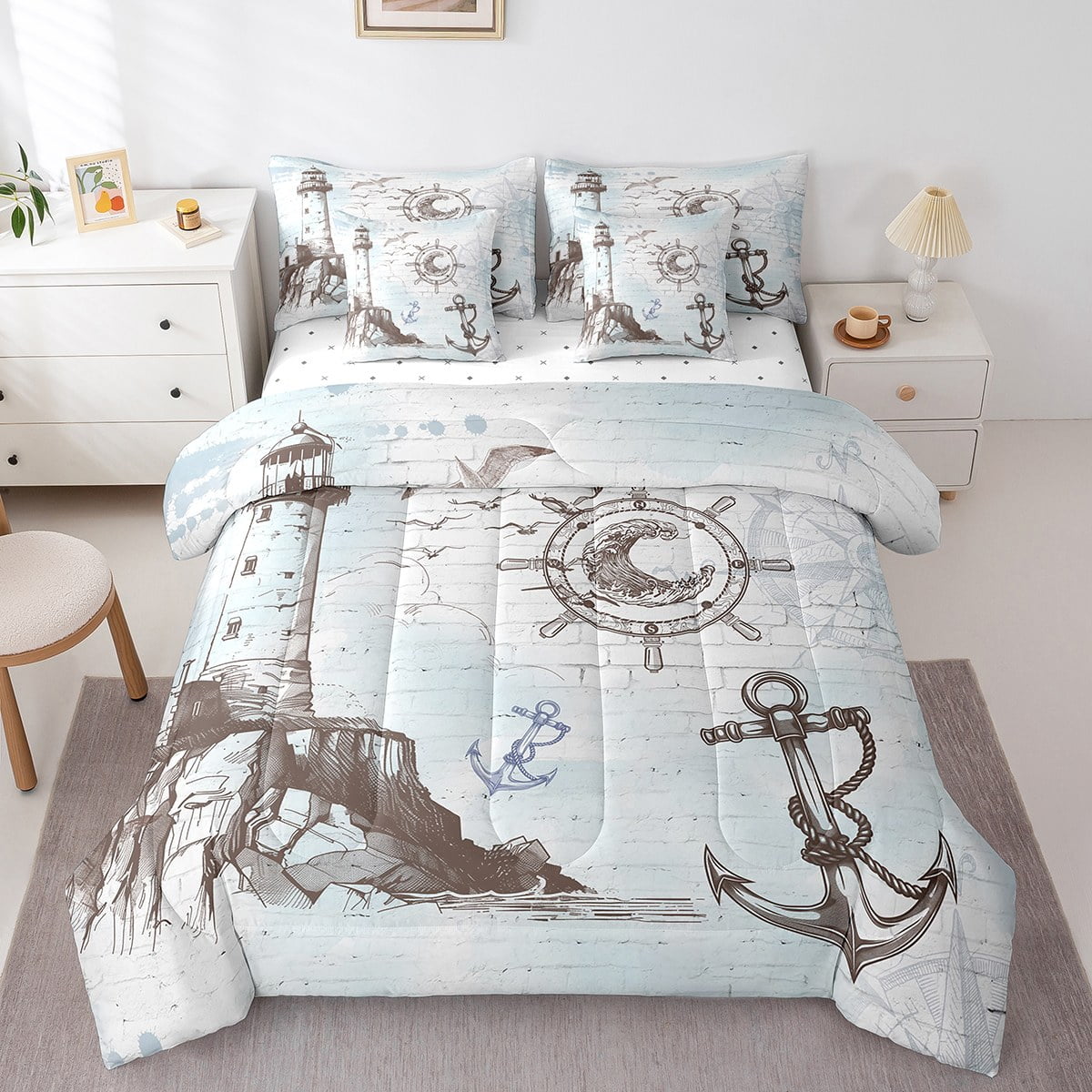 Erosebridal Nautical Bedding Twin Size, Sea Lighthouse Bedding Sets Twin Size, Anchor Rudder ...
