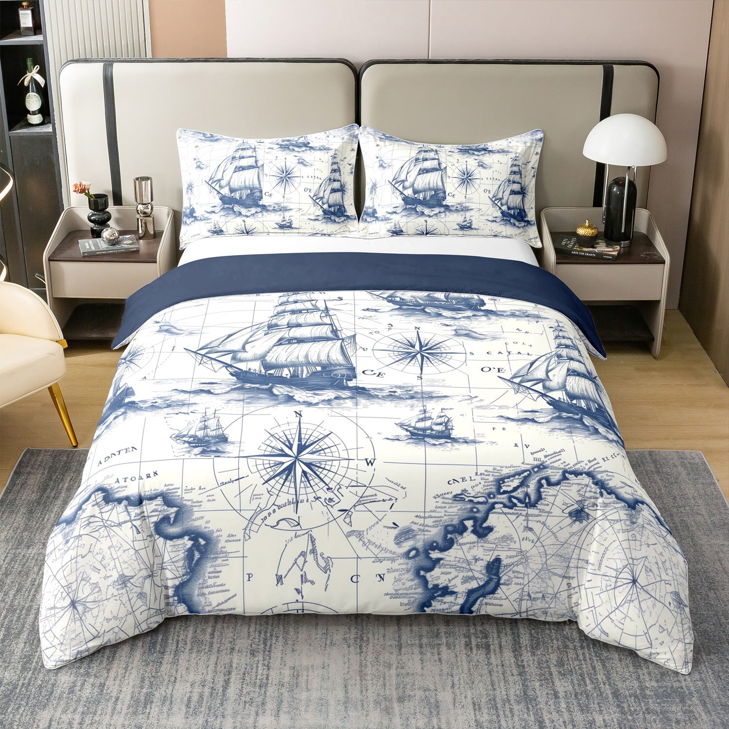 Erosebridal Nautical Compass 100% Cotton Comforter Cover Full,Anchor ...