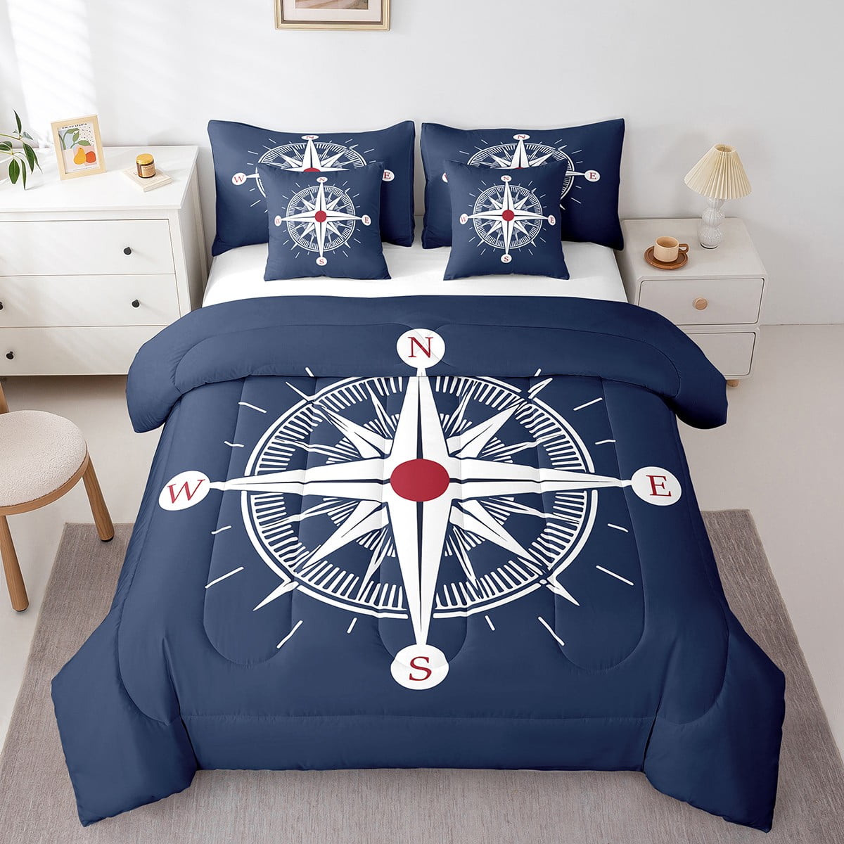 Erosebridal Nautical Compass Bed In A Bag King Size, Navy Blue White ...