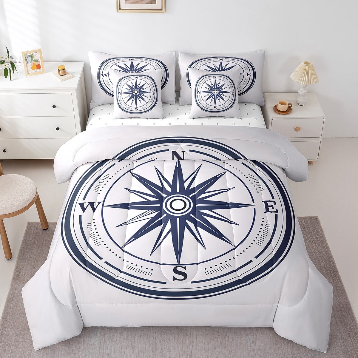 Erosebridal Nautical Compass Bedding Queen Size,Sea Marine Bed In A Bag ...