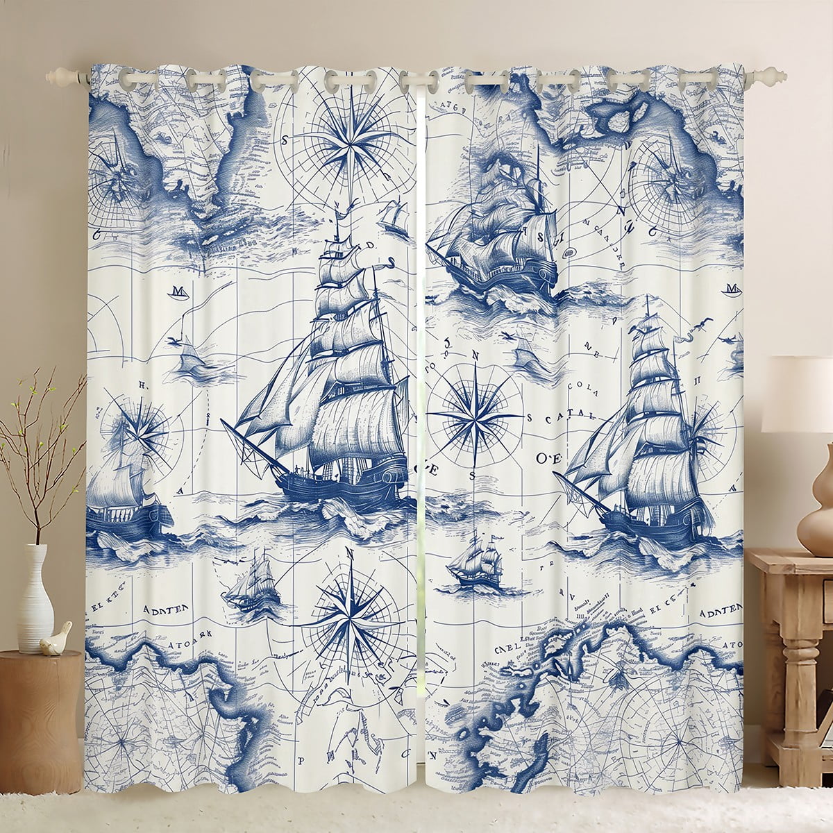 Erosebridal Nautical Compass Curtains and Drapes (38Wx54L),Anchor ...