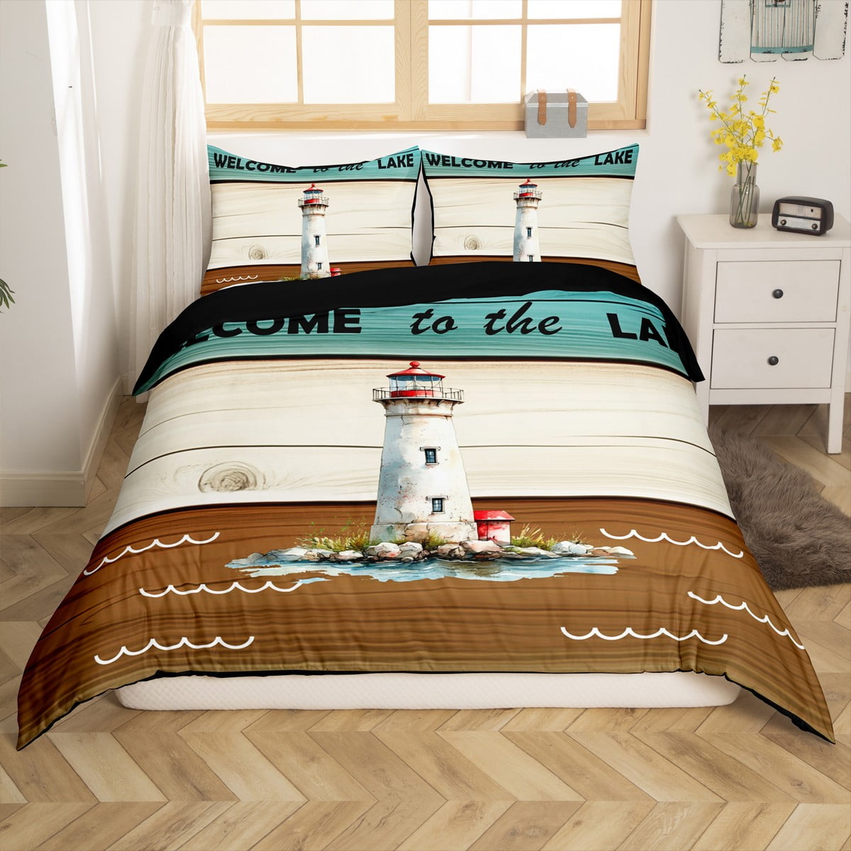 Erosebridal Nautical Lighthouse Duvet Cover Queen, Coastal Farmhouse ...