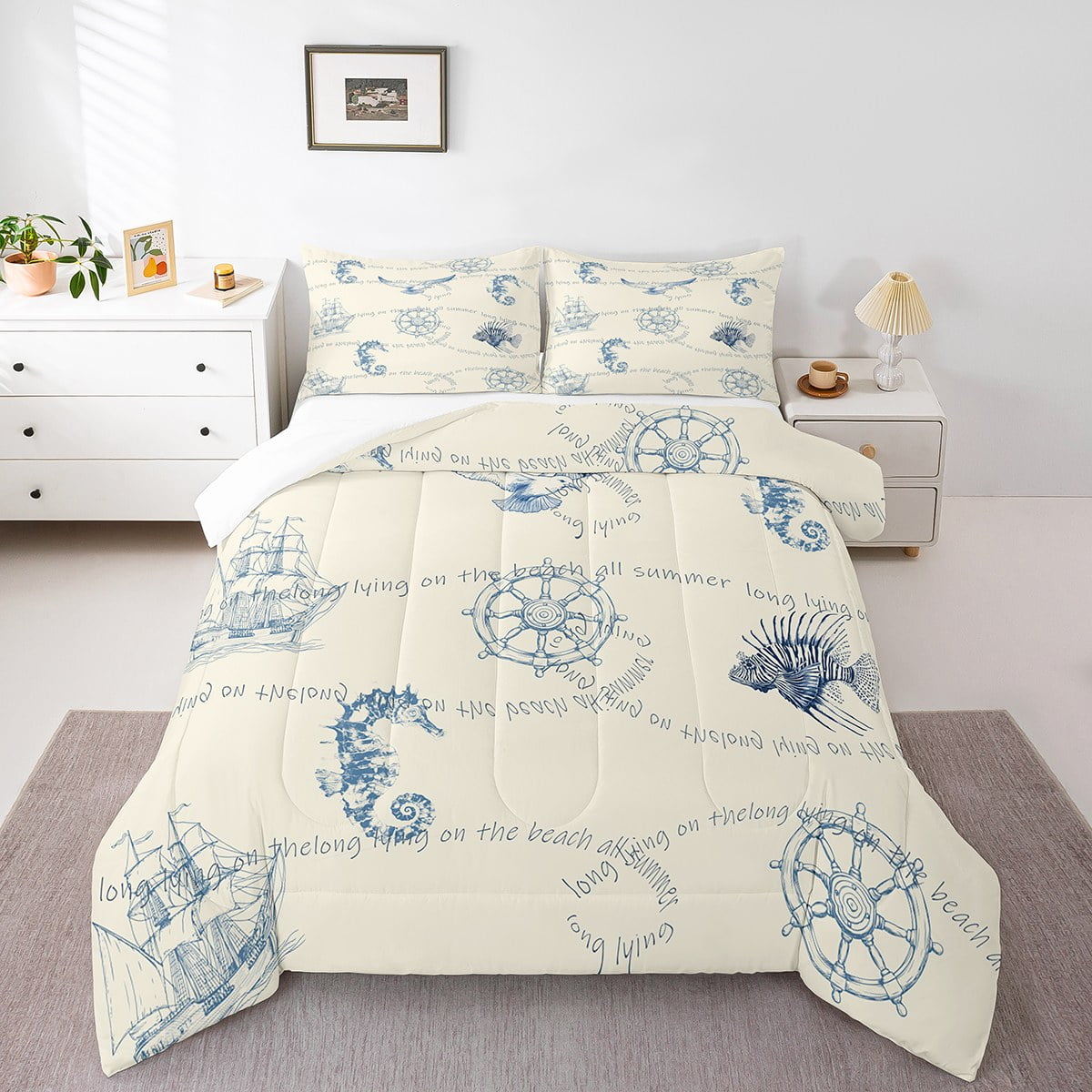Erosebridal Nautical Rudder Comforter Sets Queen Size,Sealife Seahorse Bedding Queen Comforter ...