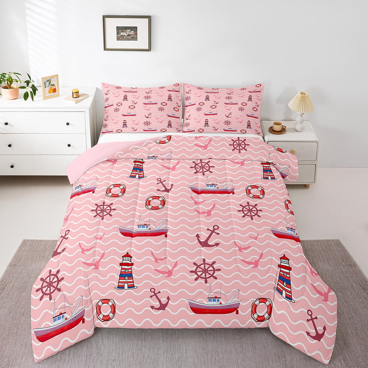 Erosebridal Nautical Rudder Sailboat Bedding Twin Comforter Set, Anchor ...