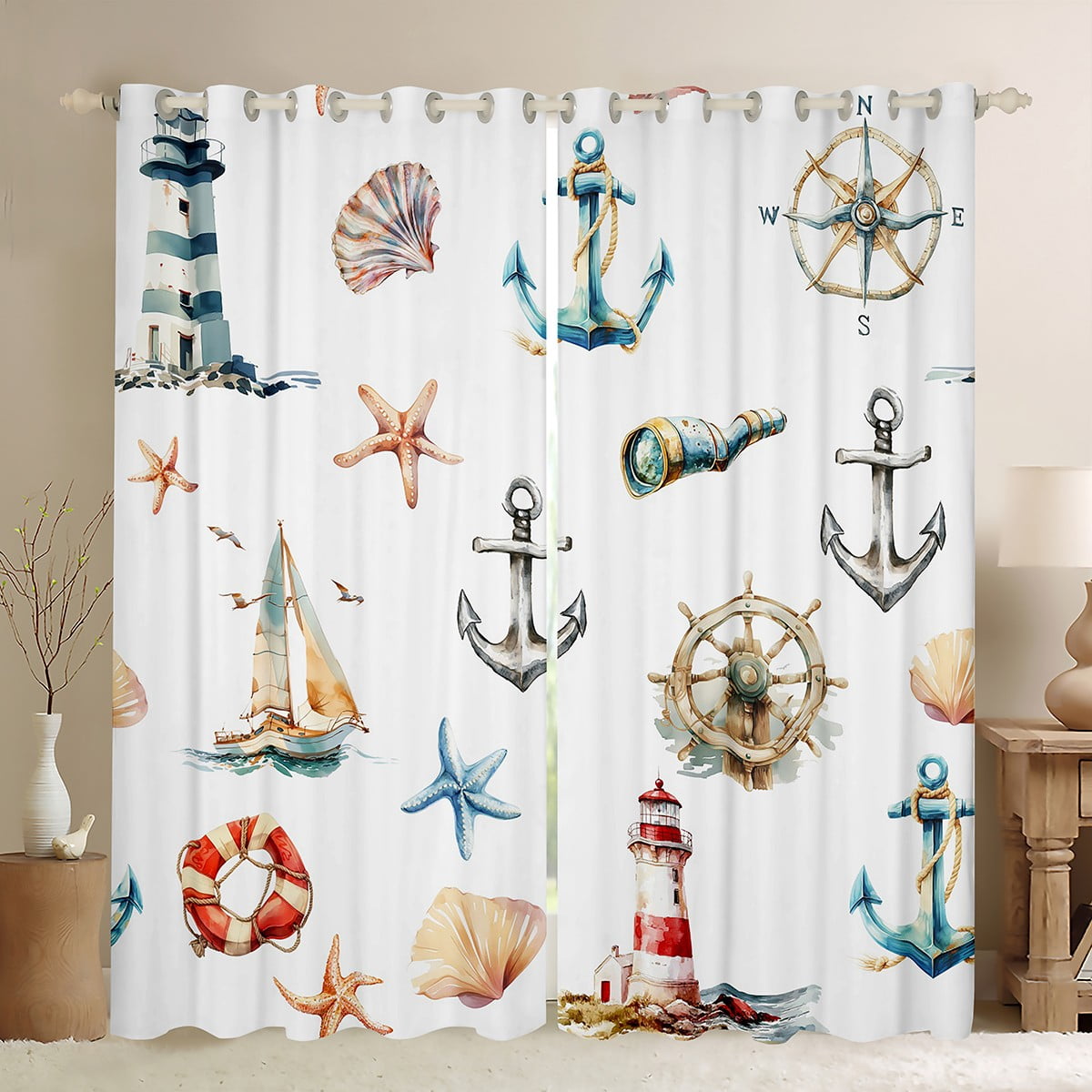 Erosebridal Nautical Rudder Sailboat Curtains and Drapes (42x90 ...
