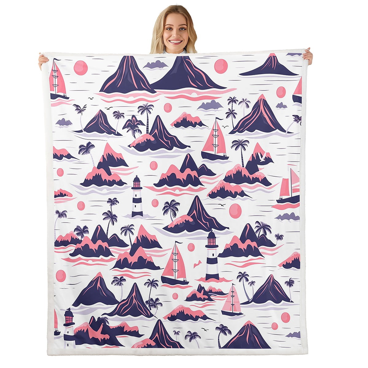 Erosebridal Nautical Sailboat Sherpa Blanket 40x50, Mountain Palm Tree ...