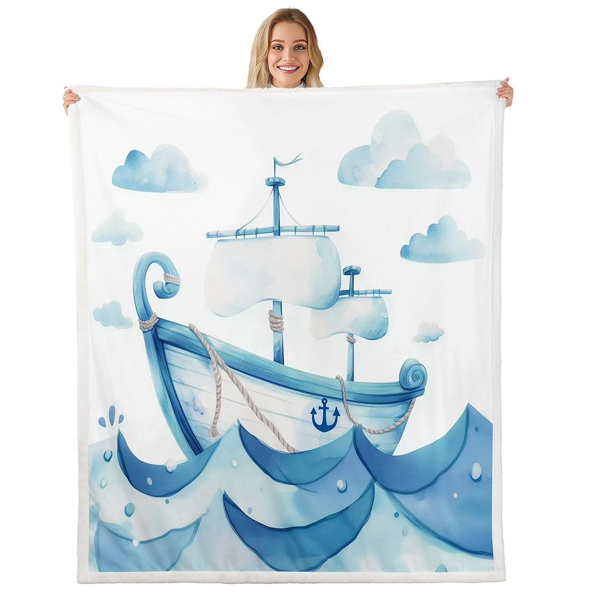 Erosebridal Nautical Sailing Boat Throw Blanket for Couch 60x80,Ocean ...