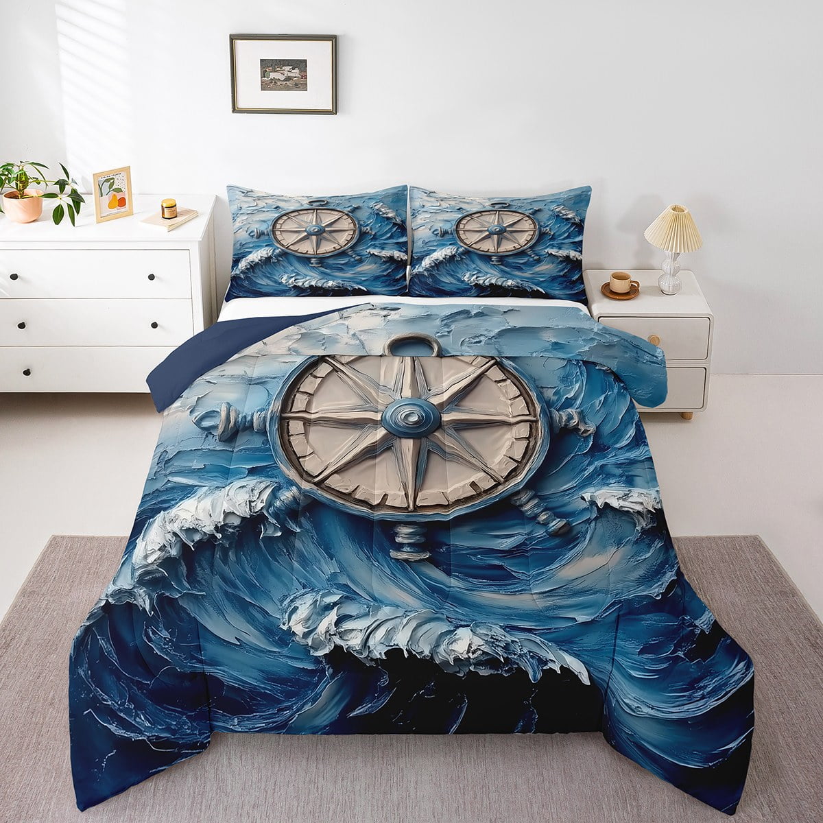 Erosebridal Nautical Wheel Comforter Sets, Navy Blue Comforters ...