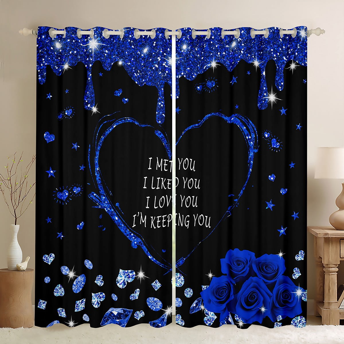 Erosebridal Navy Rose Curtains Pack of 2 (38x54), , Romantic Valentines 30%-50% Black Out ...