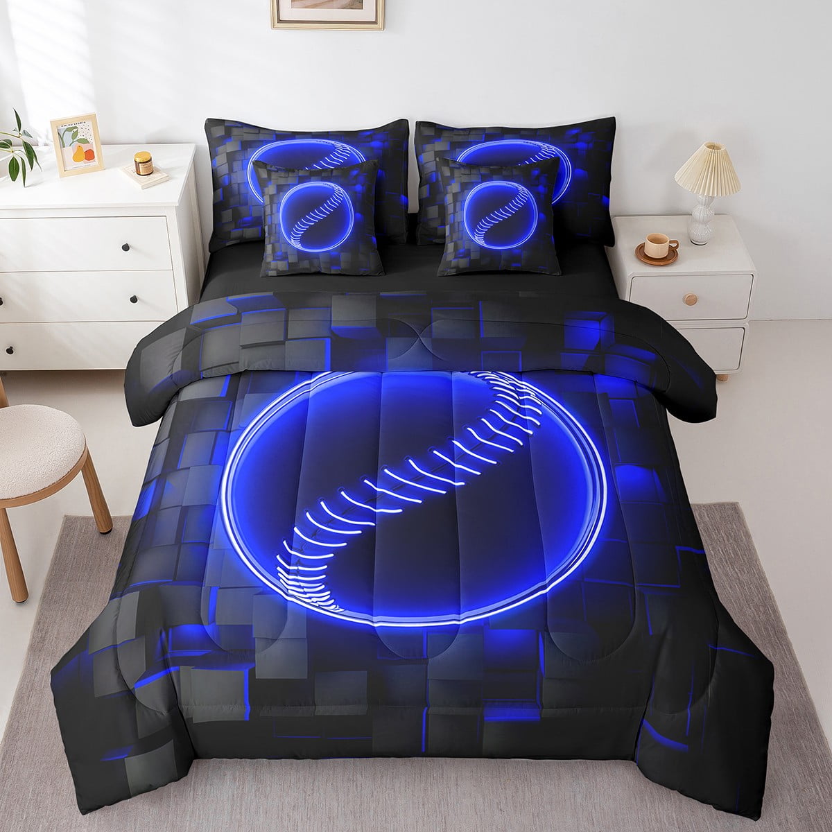 Erosebridal Neon Baseball Bedding Sets Full Size, Honeycomb Geometry ...