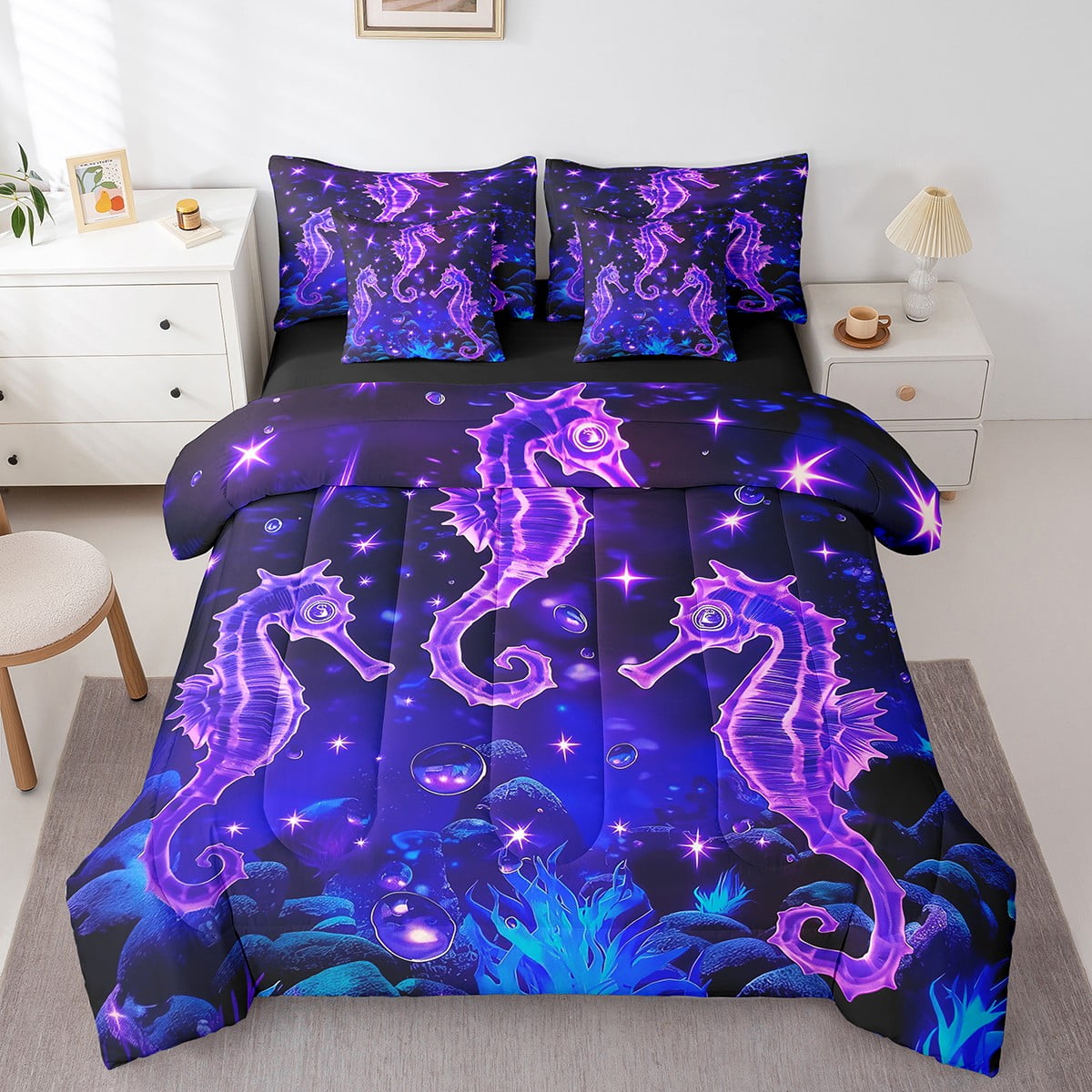 Erosebridal Neon Gradient Seahorse Bedding Sets Full Size, Psychedelic ...