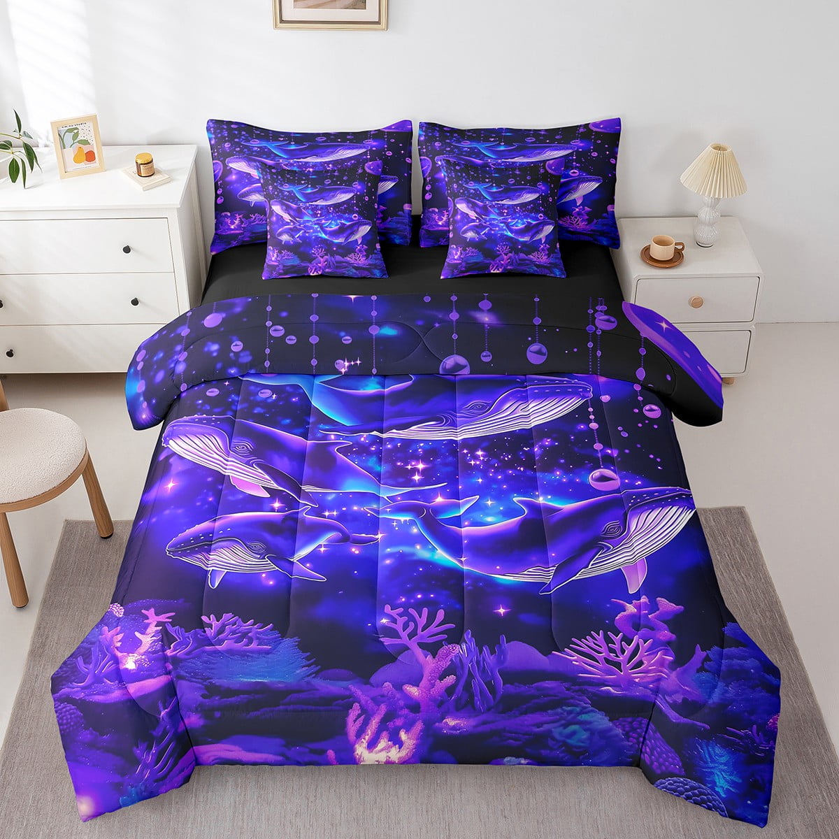Erosebridal Neon Gradient Whale Bed in a Bag Queen Size, Hippie Cosmos ...