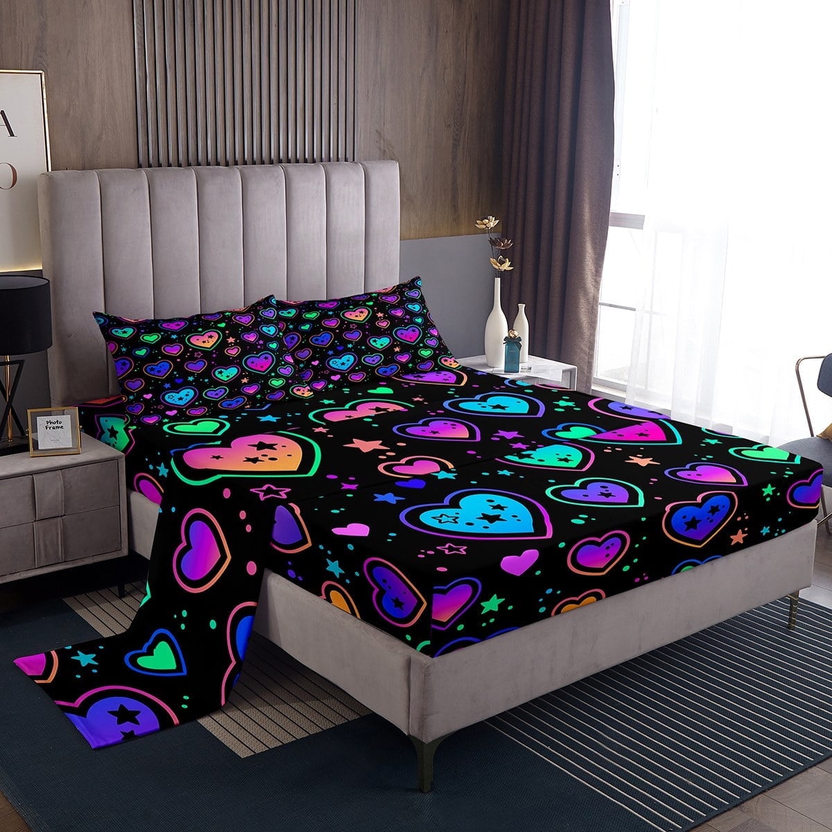 Erosebridal Neon Hearts Full Sheet Set Rainbow Love Heart Sheets ...