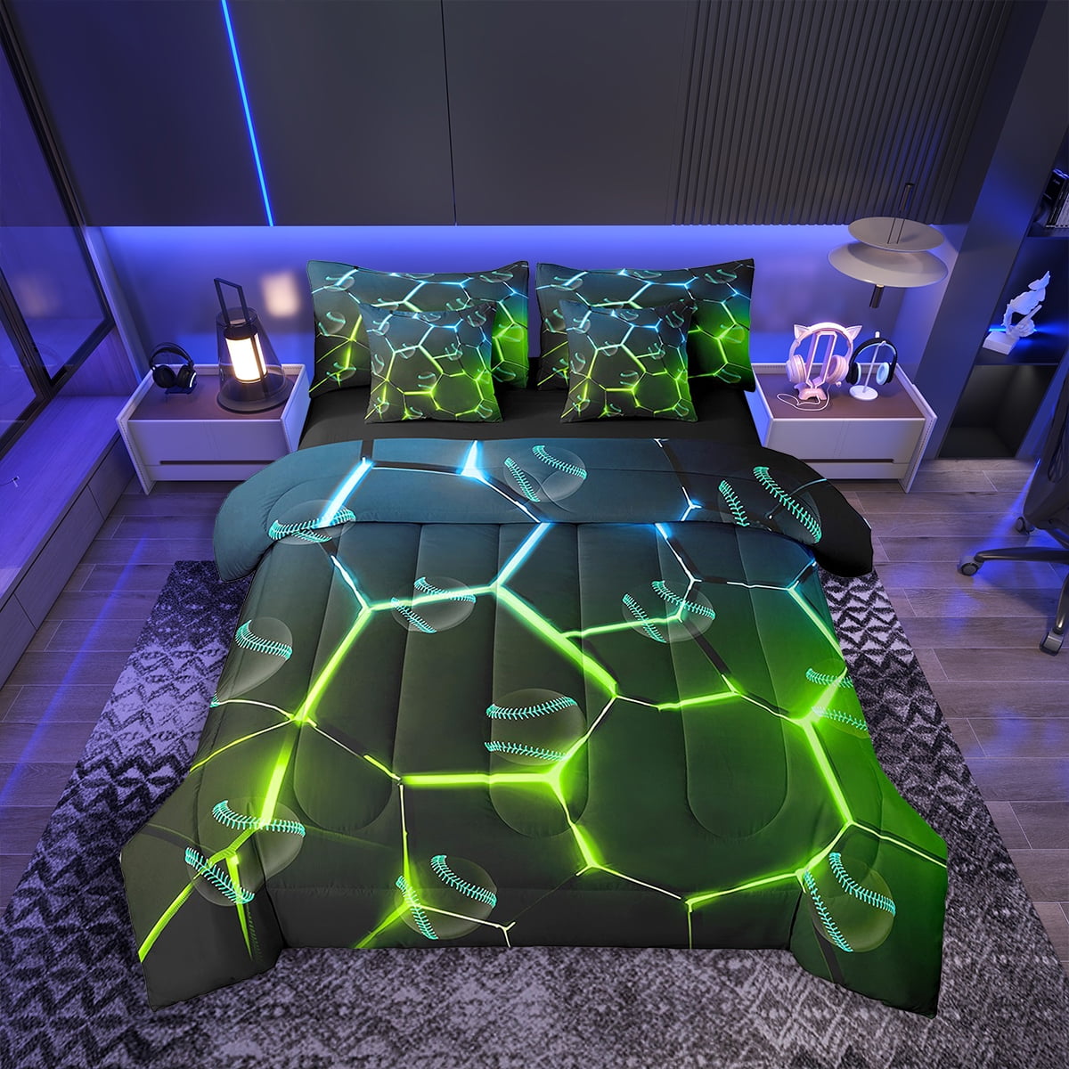 Erosebridal Neon Honeycomb Bedding Sets Queen Size, Gradient Geometric ...