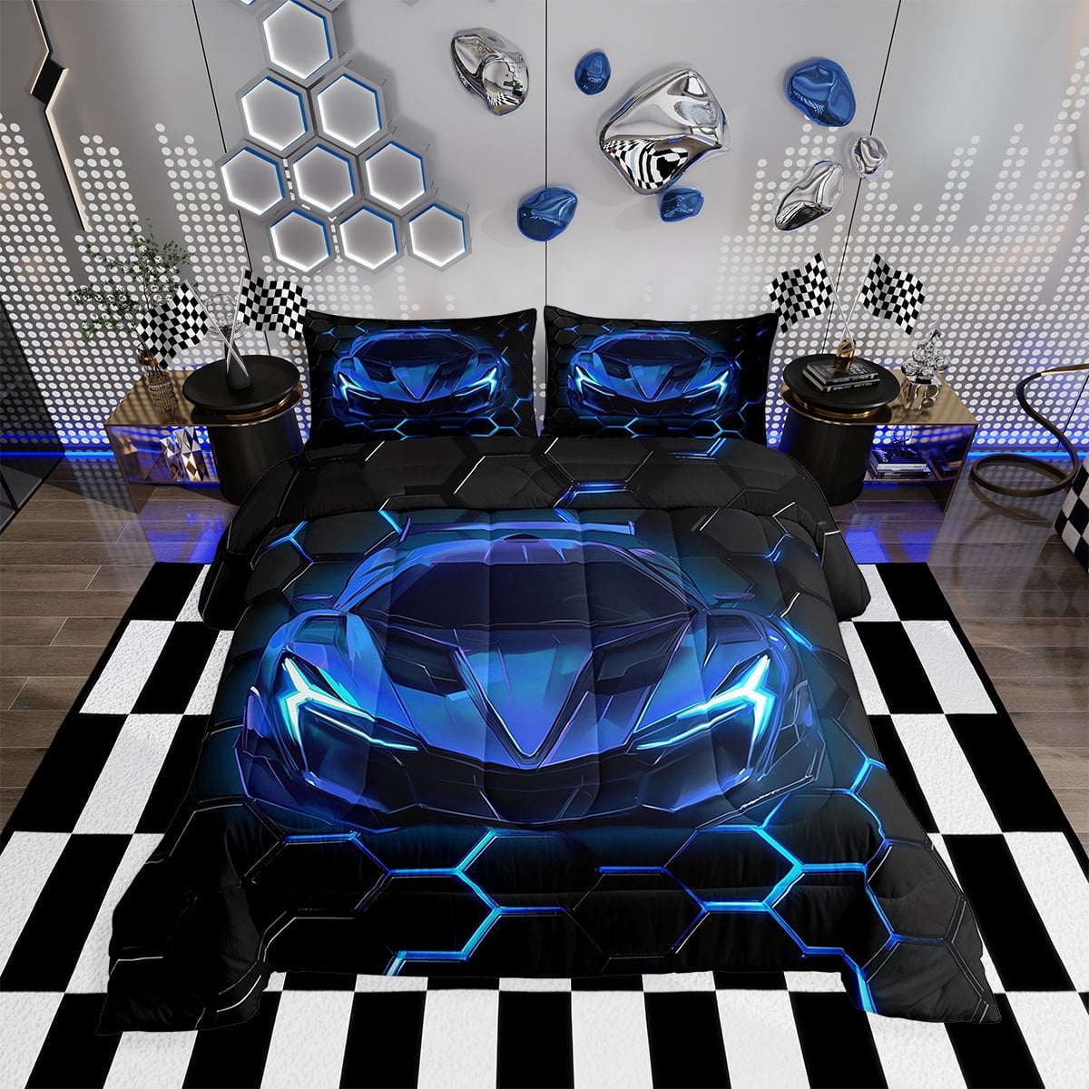 Erosebridal Neon Honeycomb Comforter Set Twin,Racing Car Bedding Set ...