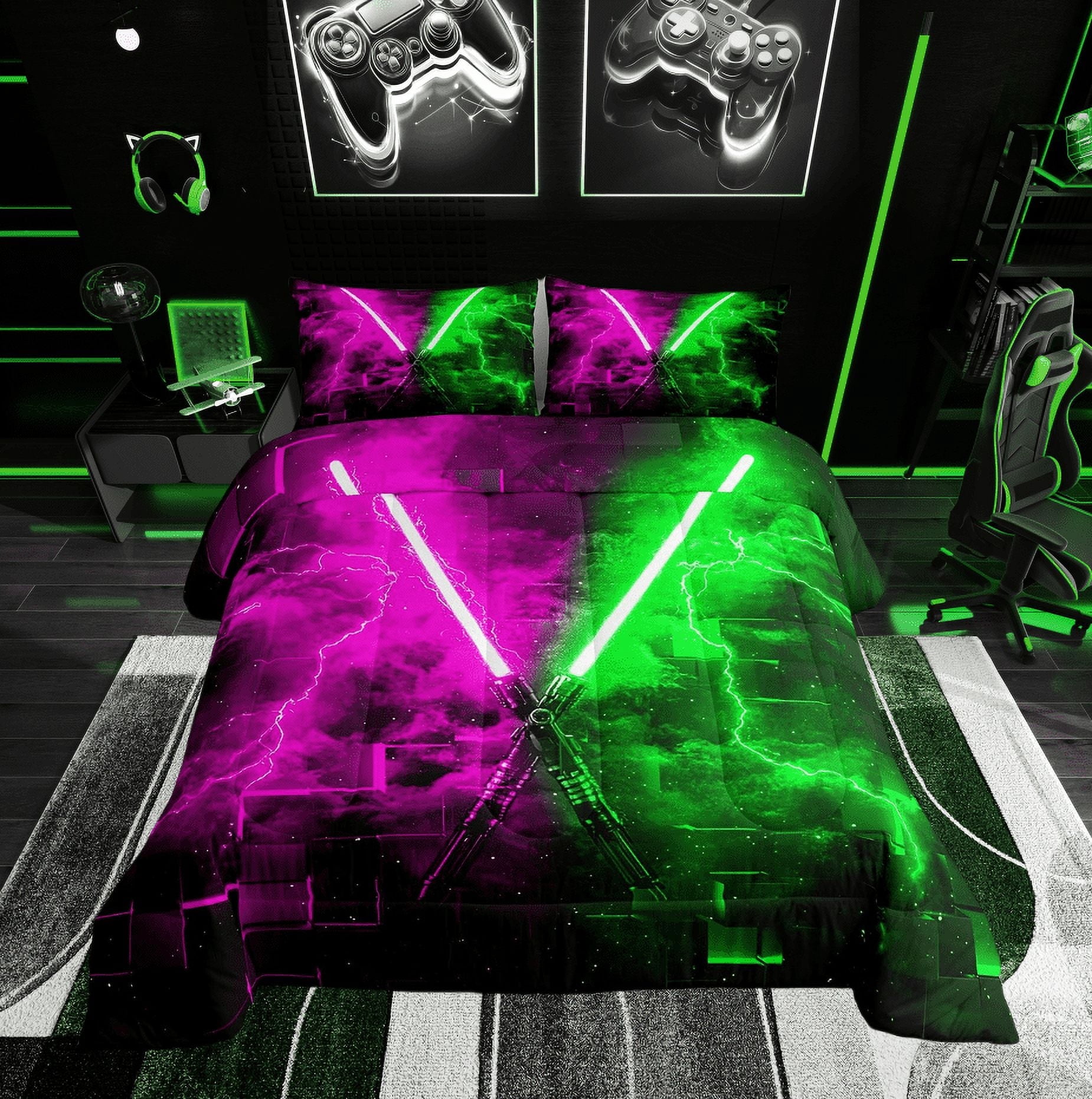 Erosebridal Neon Lightsaber Bedding Sets Twin with Comforter, Green ...