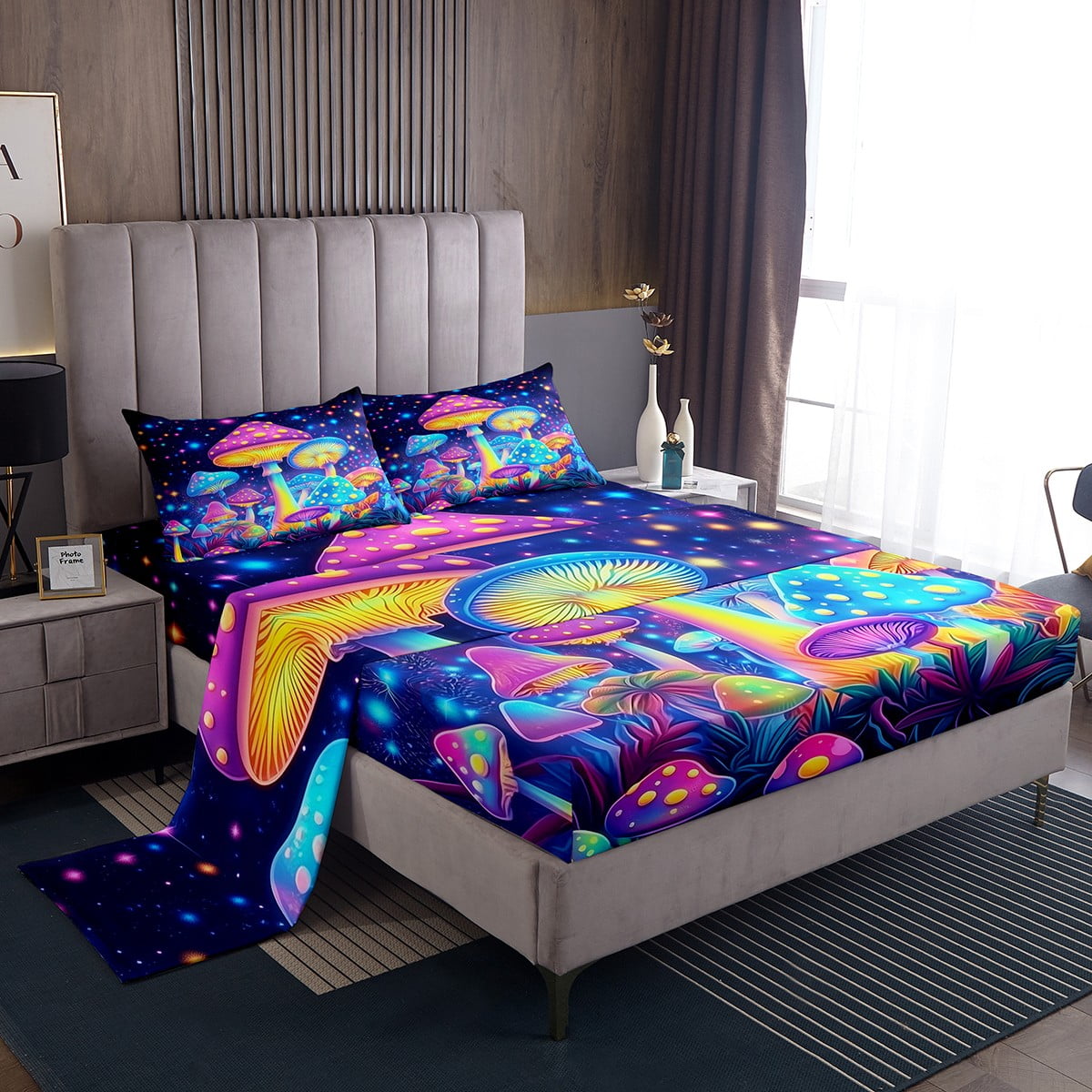 Erosebridal Neon Mushroom Bed Sheets Set Queen Size, Mystic Starry Sky ...